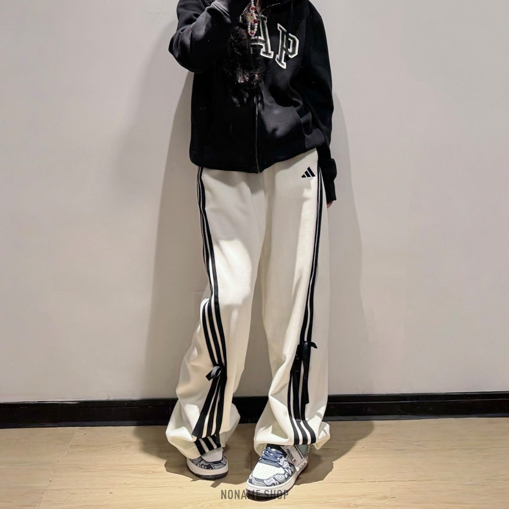 ADIDAS DANCE 蝴蝶結 三線 寬鬆 運動 彎刀 長褲 兩色 (女款)