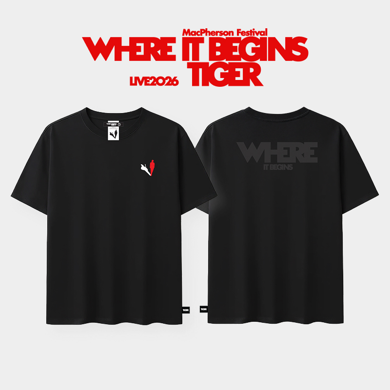Tiger Yau "Where It Begins" Live 2026 黑色圓領刺繡 Tee