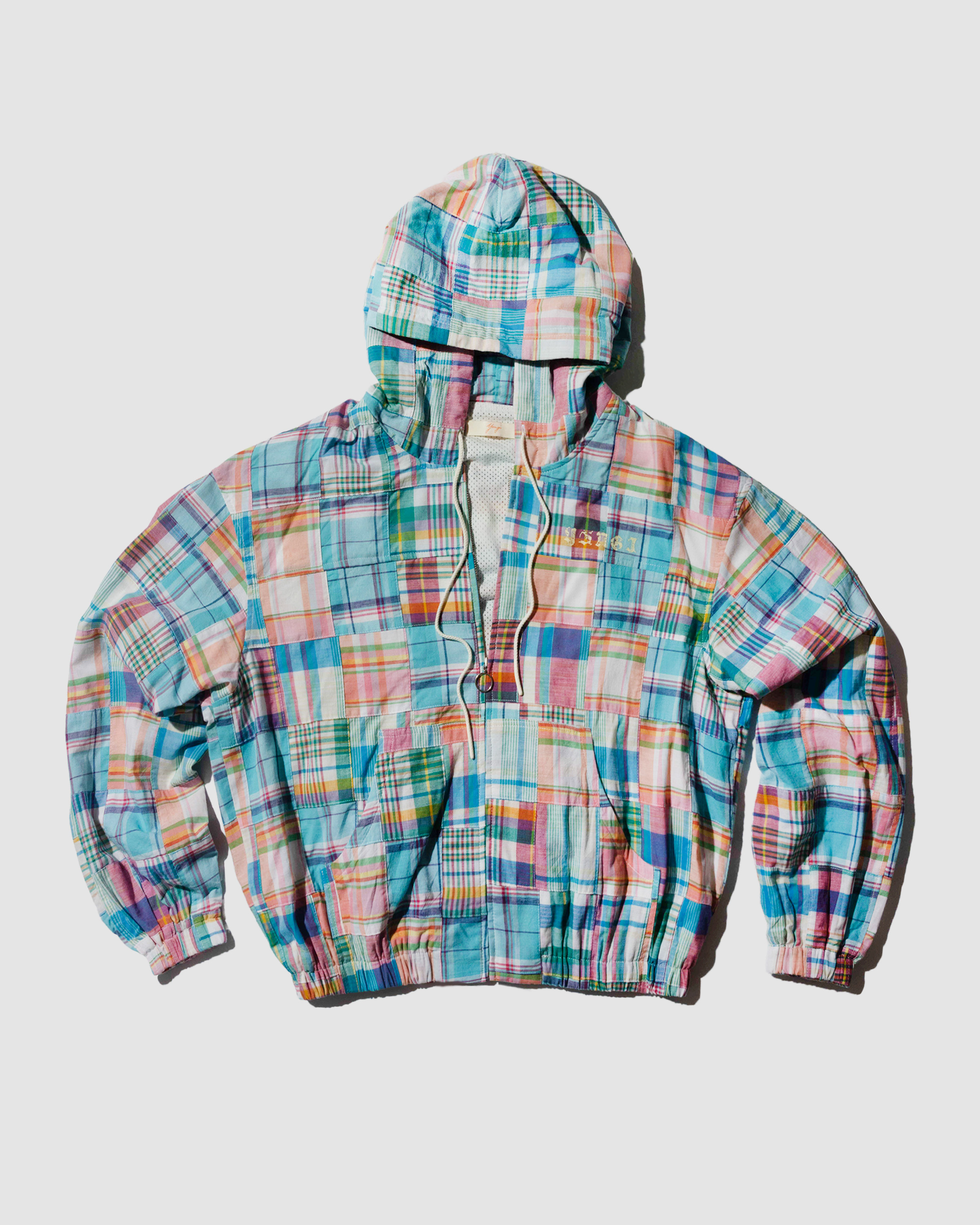 Quilt Panel Hoodie Jacket / Multicolor Madras